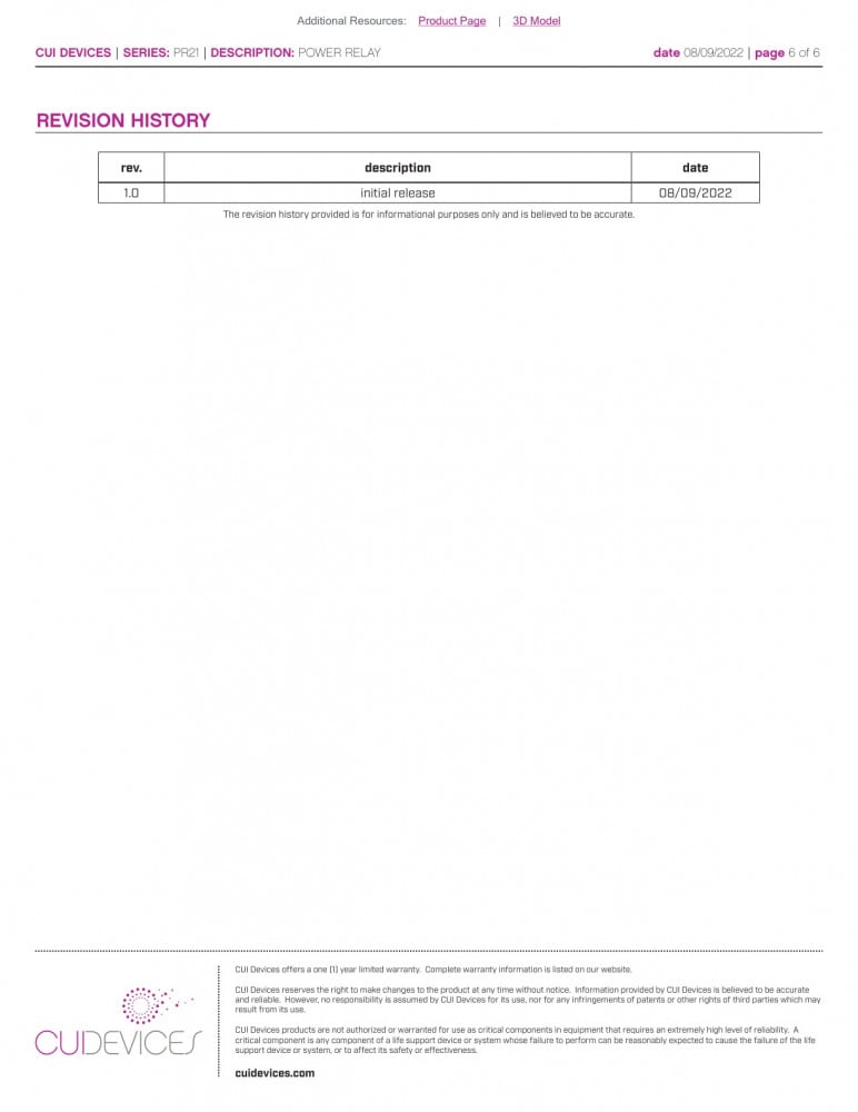 CUI PR21 relay datasheet page 6