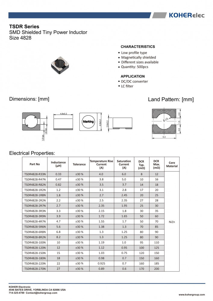 KOHERelec TSDR4828 series datasheet page 1