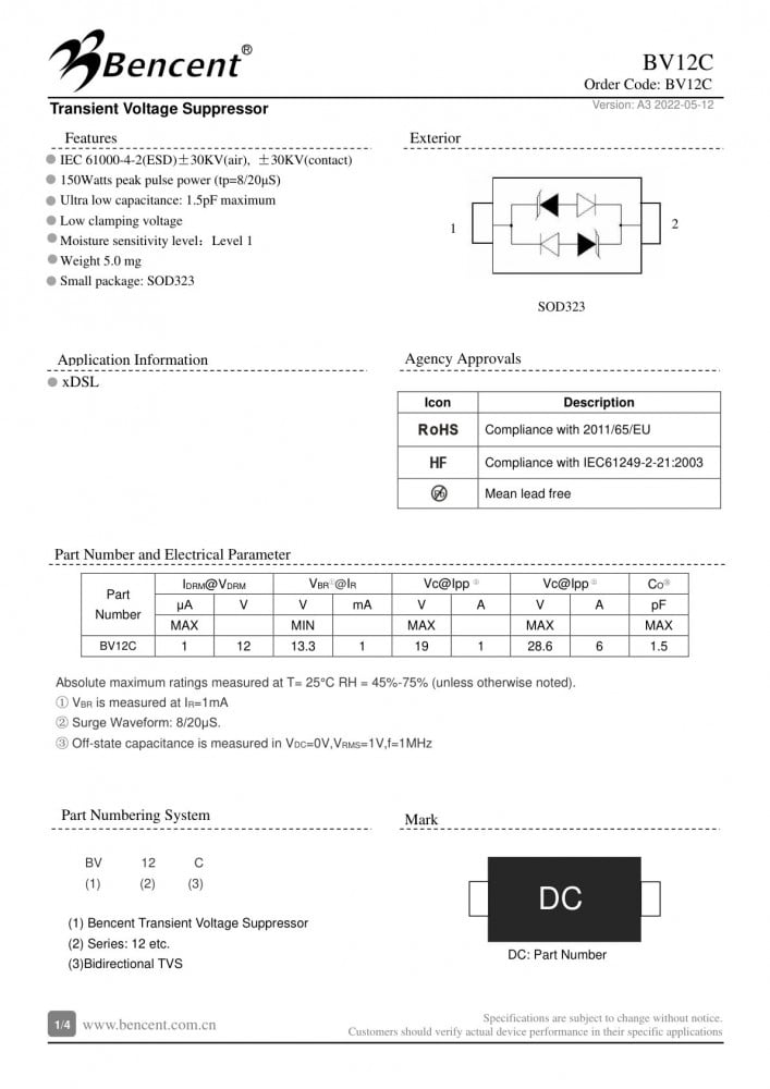 BV12C datasheet page 1