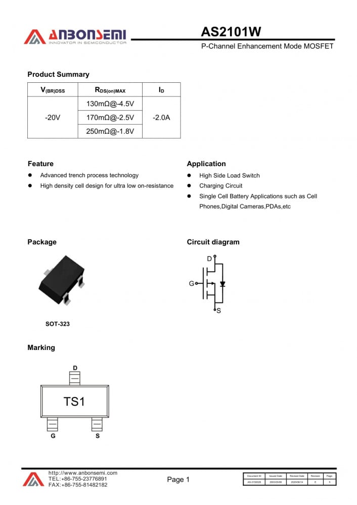 AS2101W datasheet page 1