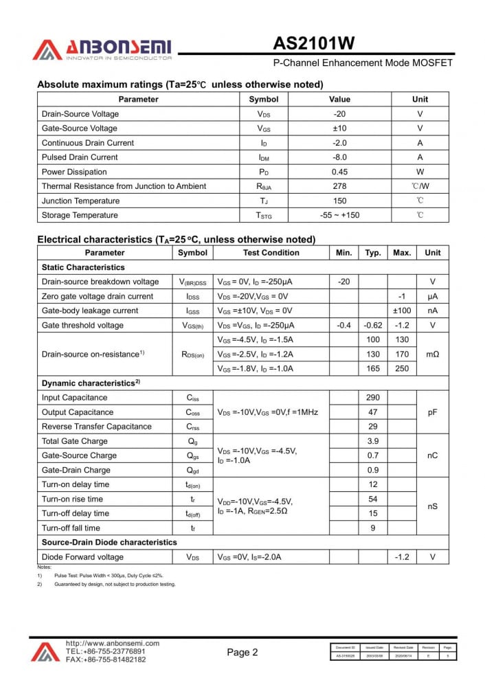 AS2101W datasheet page 2