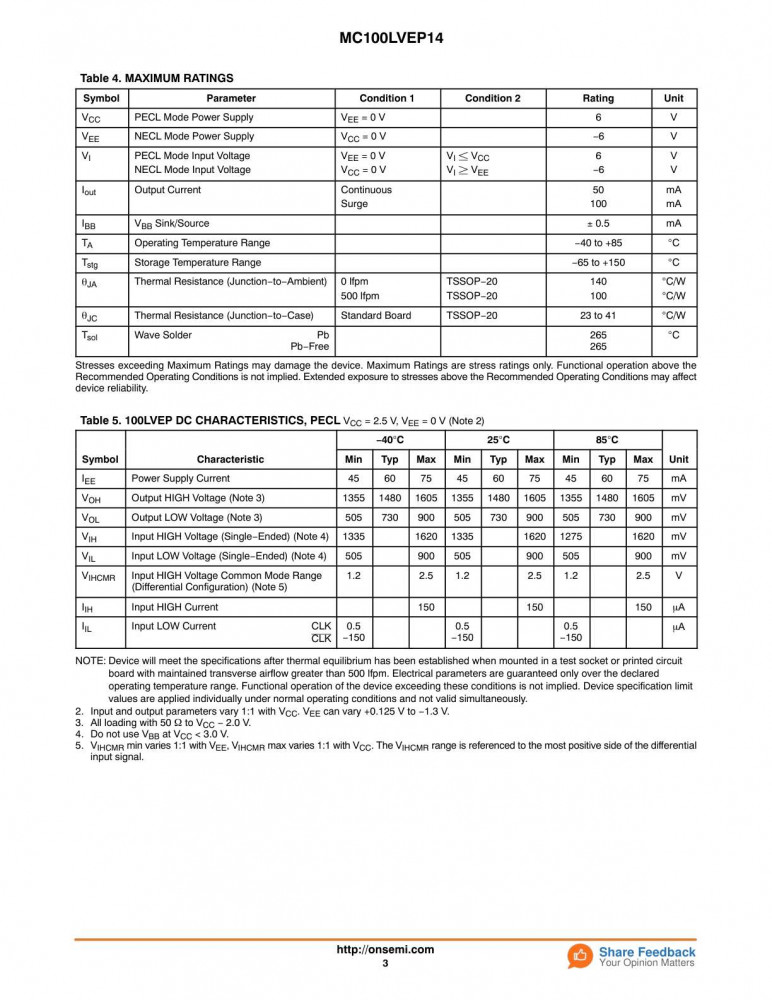 MC100LVEP14 datasheet page 3