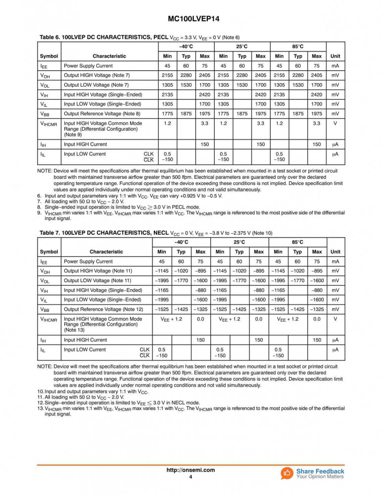 MC100LVEP14 datasheet page 4