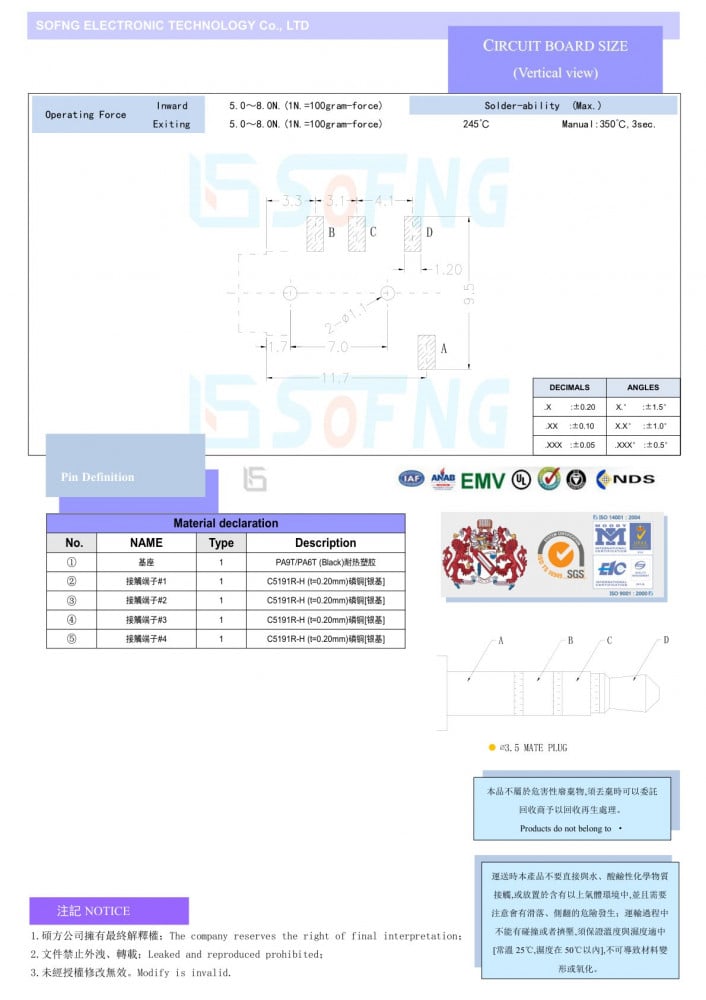 SOFNG PJ-320D technical document page 2