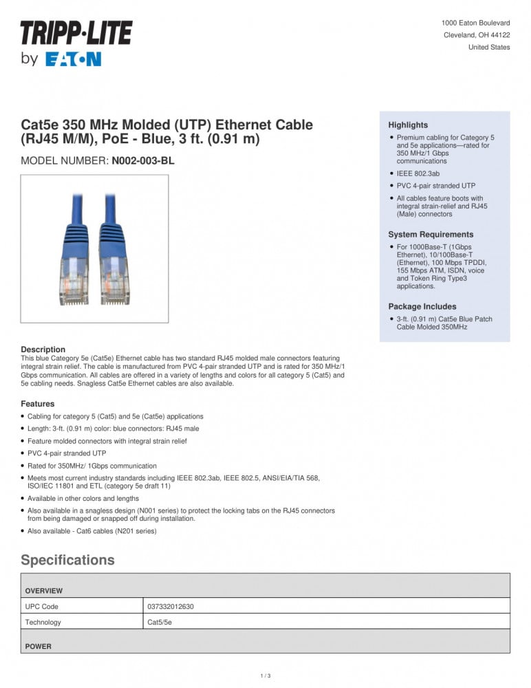 N002-003-BL technical document page 1