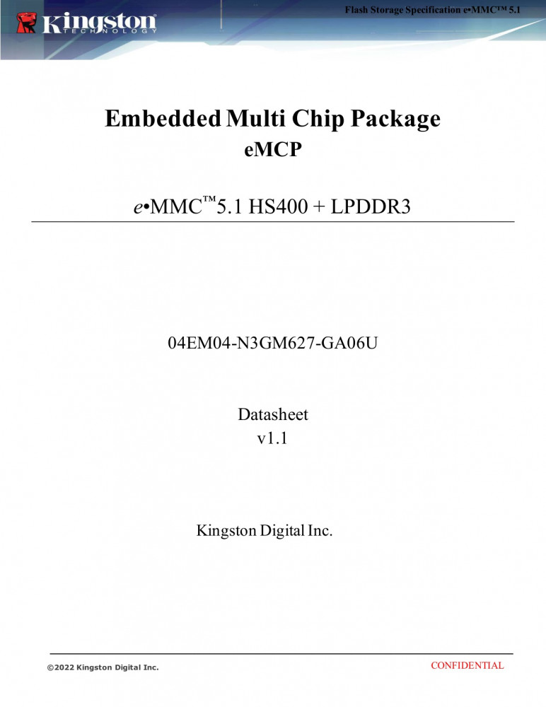 Kingston 04EM04-N3GM627-GA06U datasheet page 1
