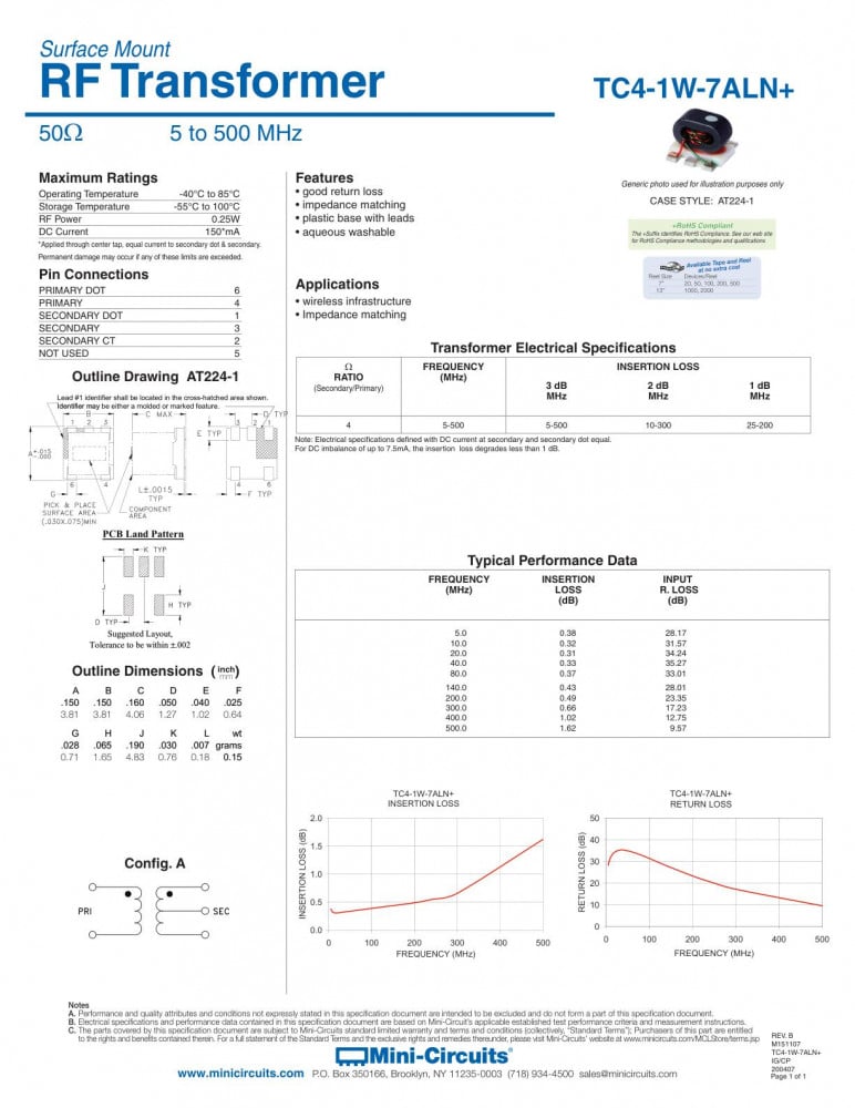TC4-1W-7ALN+ technical datasheet preview