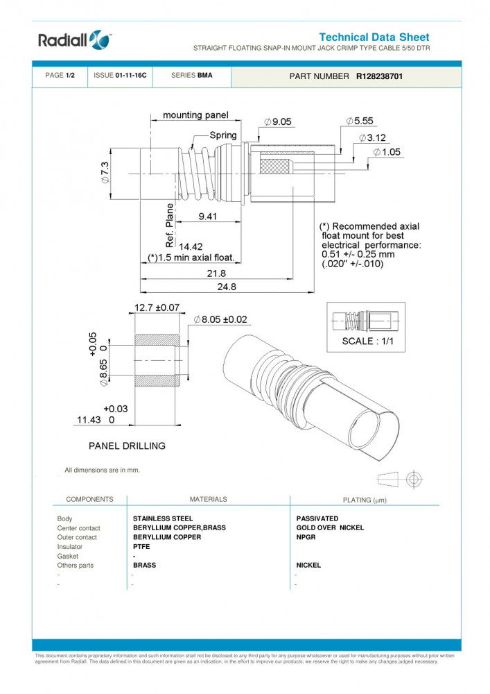 Radiall R128238701 BMA connector specification page 1