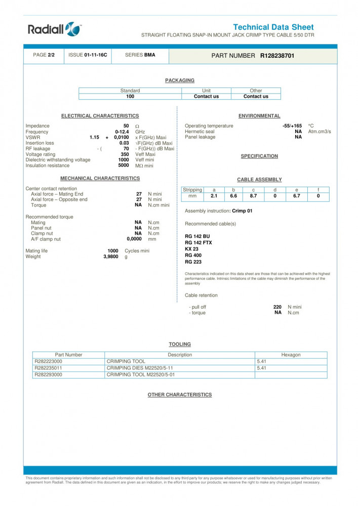 Radiall R128238701 BMA connector specification page 2