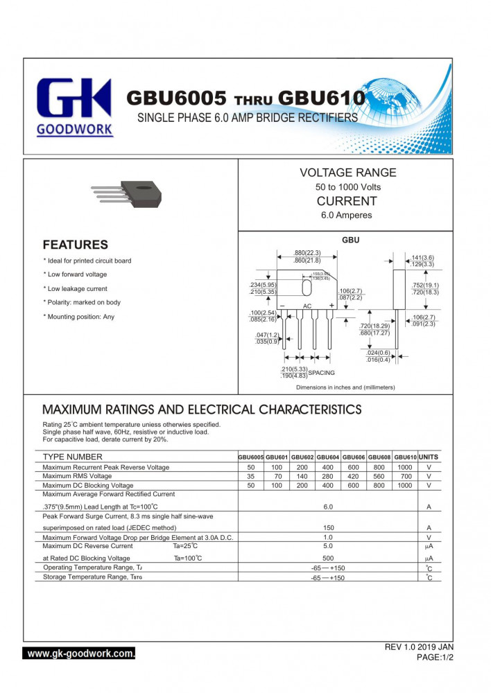 GOODWORK GBU series datasheet page 1