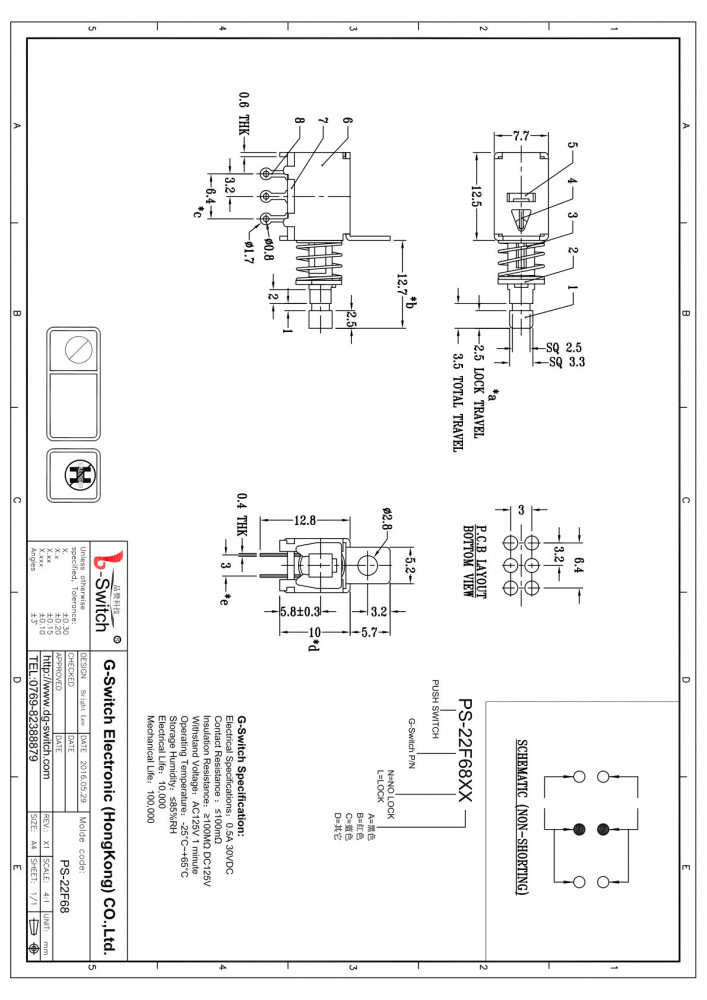 G-Switch PS-22F68 mechanical drawing