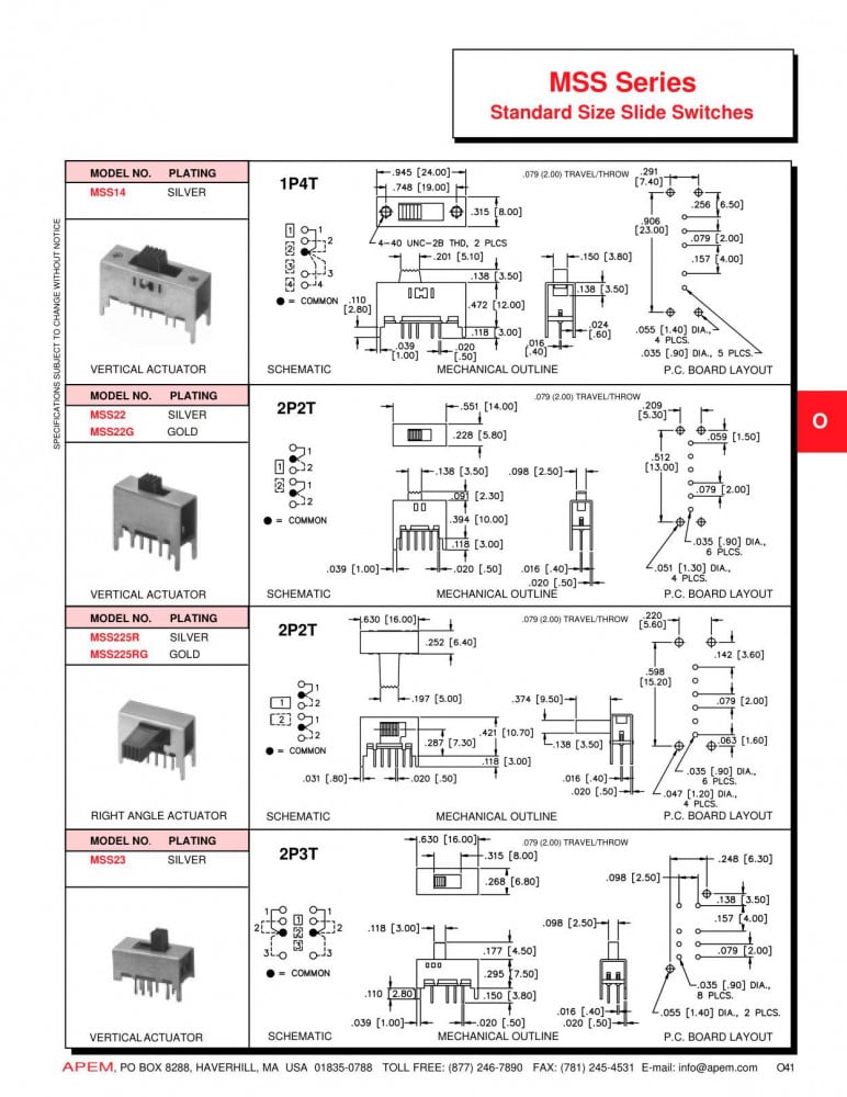 APEM MSS Series datasheet page 2