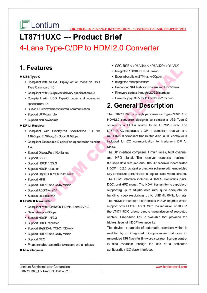 LT8711UXC technical document page 1