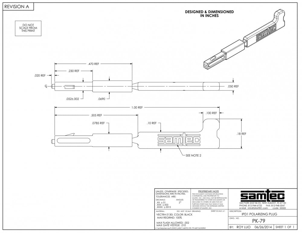 Samtec PK-79 IPD1 polarizing plug drawing