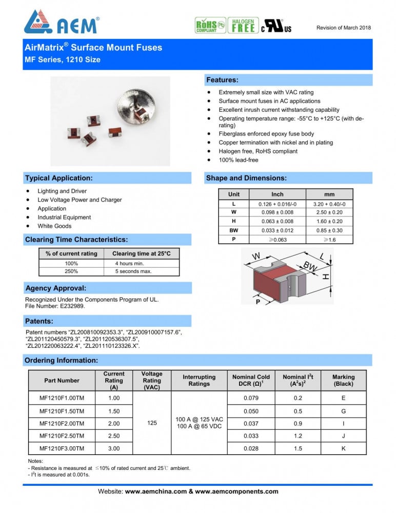 AEM MF Series technical document page 1