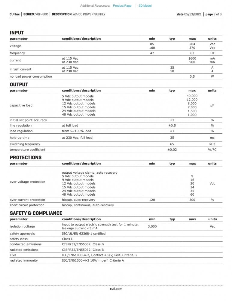 CUI VOF-60C datasheet page 2