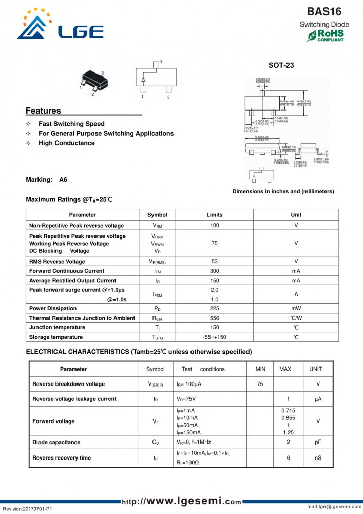 LGE BAS16 datasheet page 1