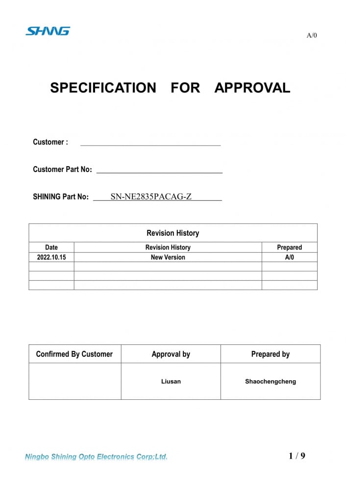SN-NE2835PACAG-Z datasheet page 1