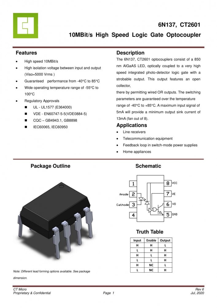 6N137(SL)(T1) datasheet page 1