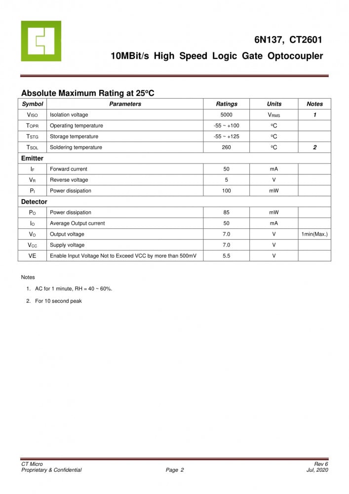 6N137(SL)(T1) datasheet page 2