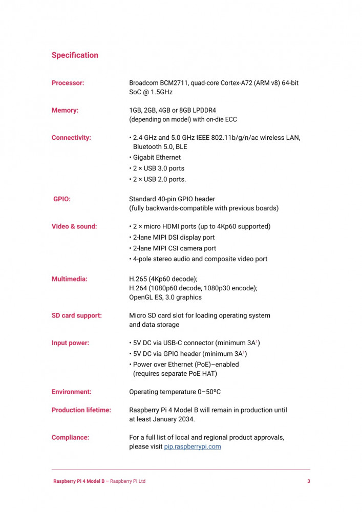 Raspberry Pi 4 Model B documentation page 3