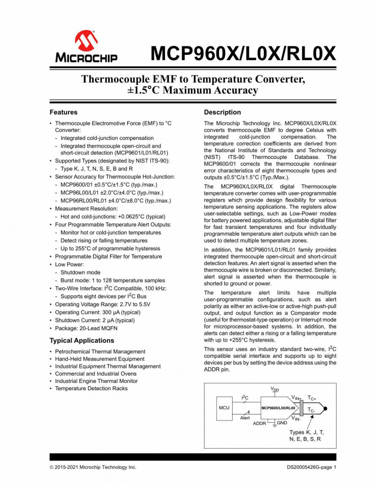 MCP9601 datasheet page 1