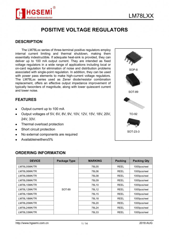 HGSEMI LM78L05M3/TR datasheet page 1