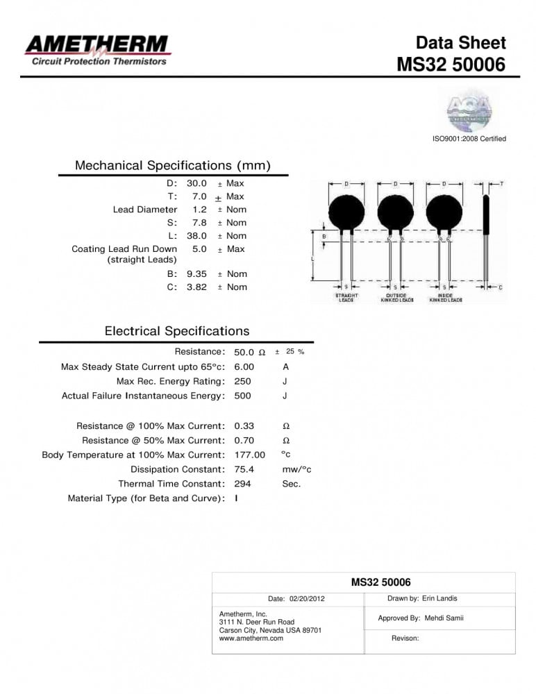 Ametherm MS32 50006 datasheet page