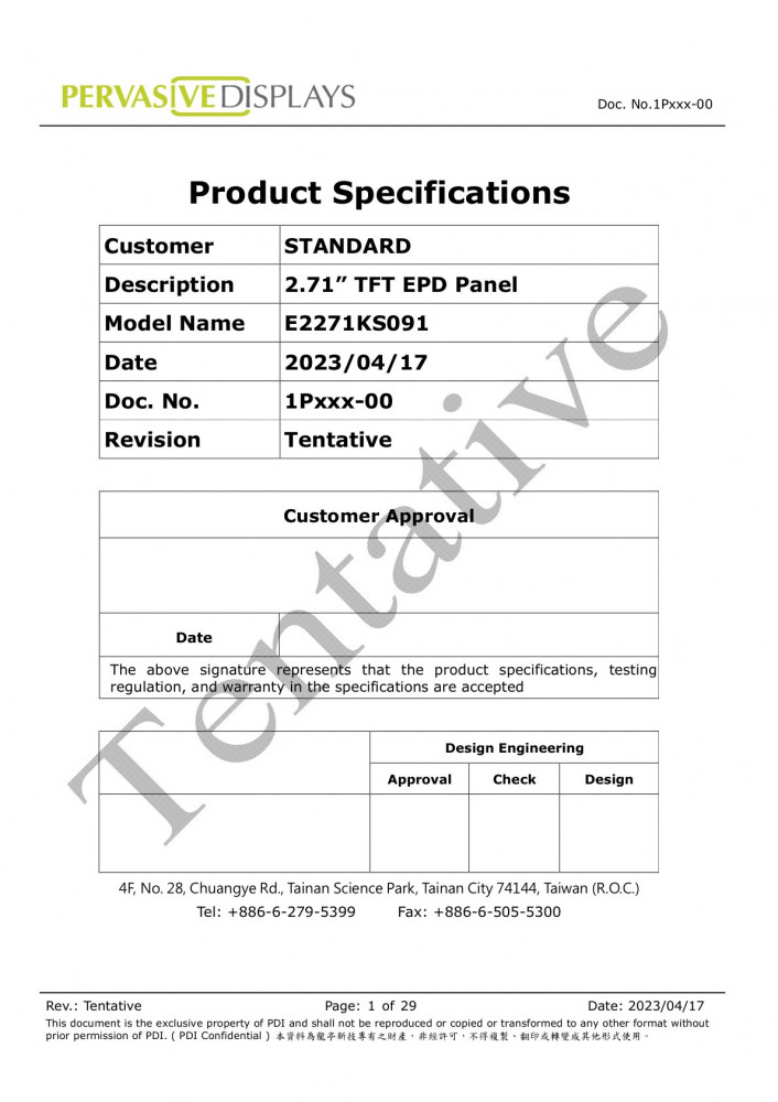 E2271KS091 specification page 1
