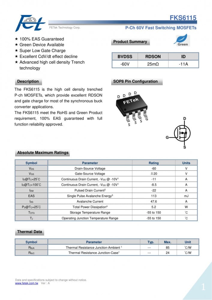 FKS6115 datasheet page 1