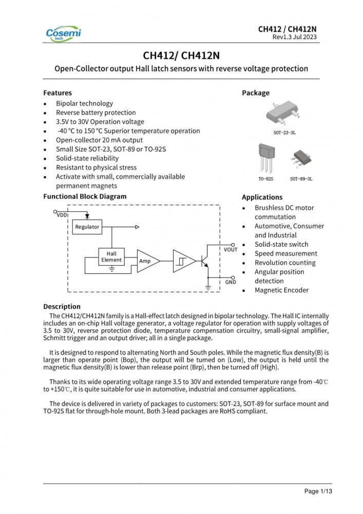 CH412SR datasheet page 1