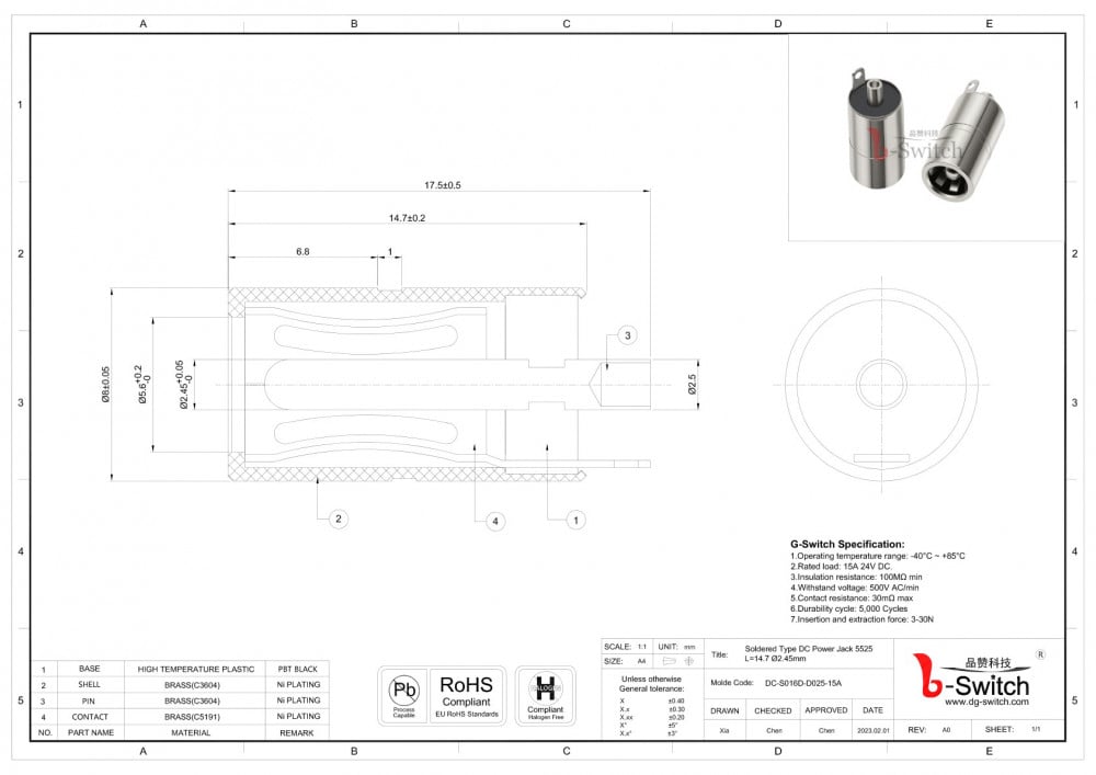 DC-S016D-D025-15A technical document page