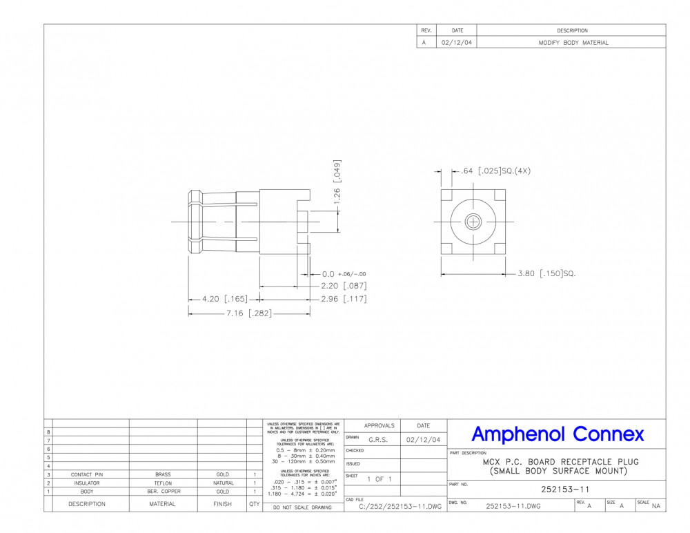 Amphenol 252153-11 technical drawing page 1