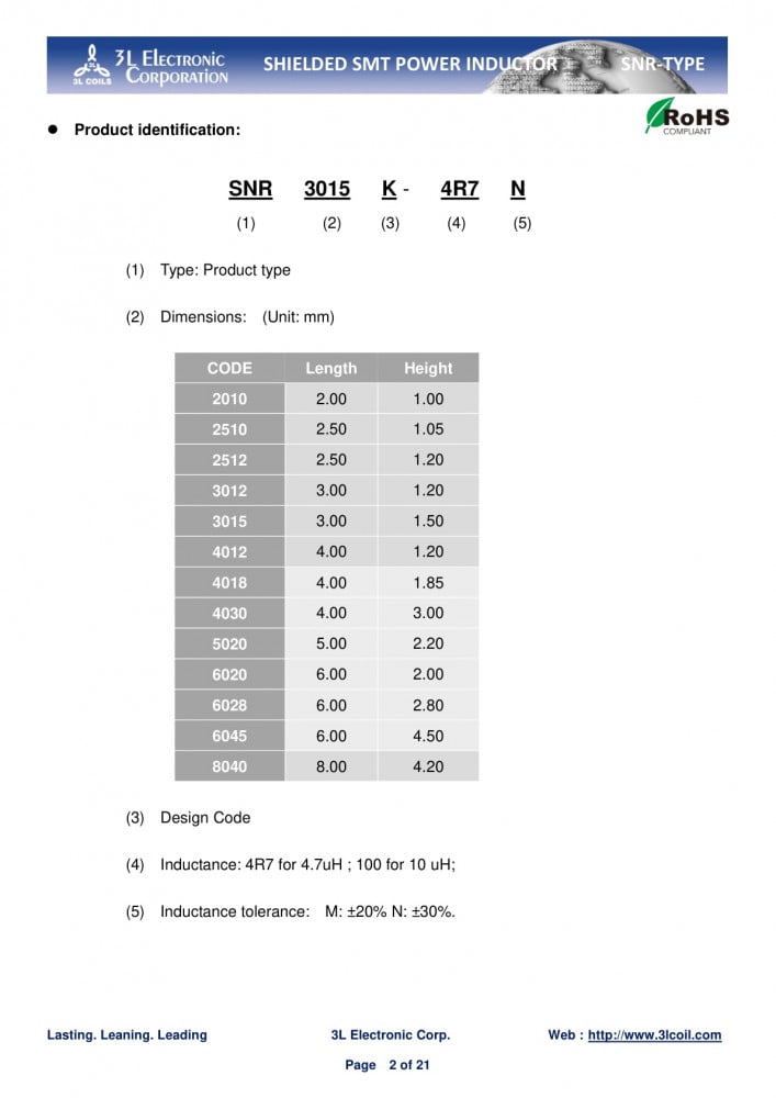 3L COILS SNR series datasheet page 2