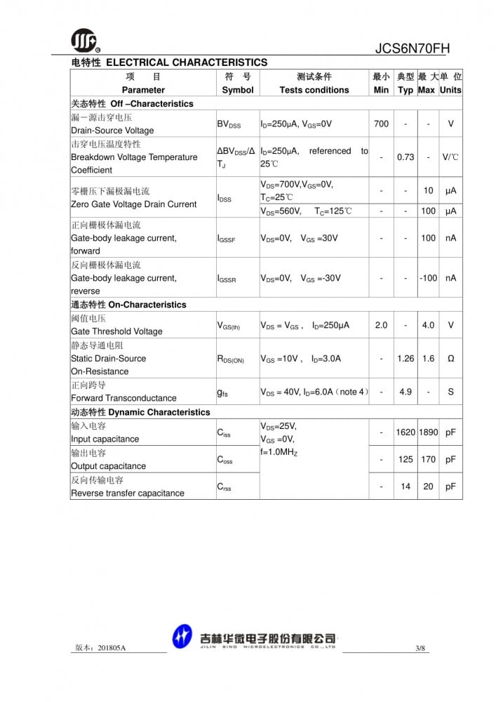 JCS6N70FH datasheet page 3