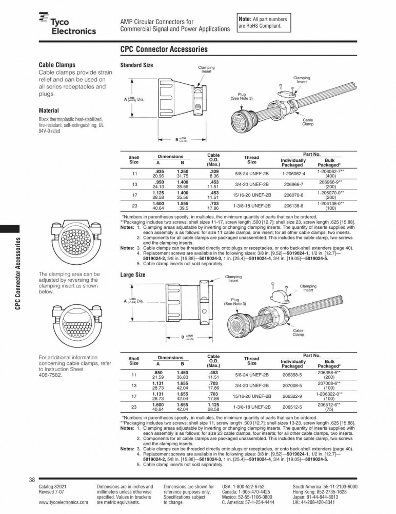 TE Connectivity CPC cable clamp technical document page