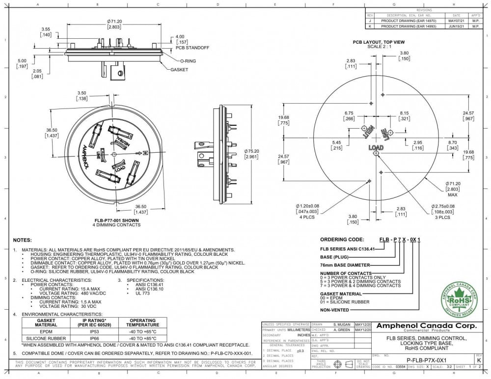 Amphenol FLBP77011 product drawing page 1