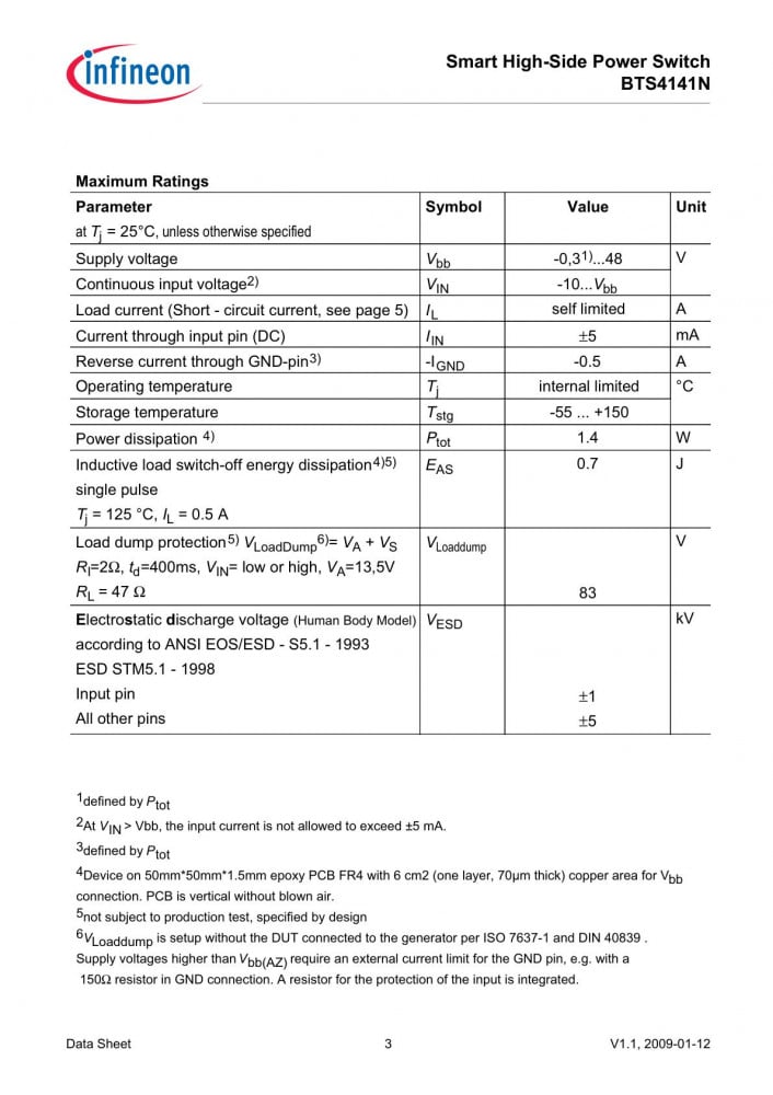 BTS4141N datasheet page 3