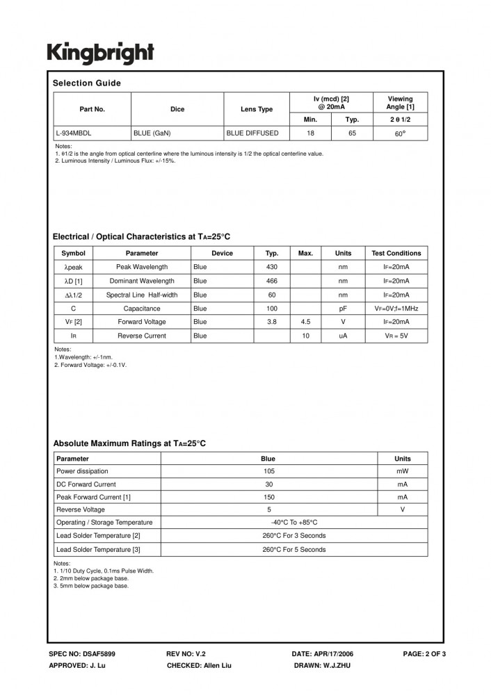 L-934MBDL datasheet page 2