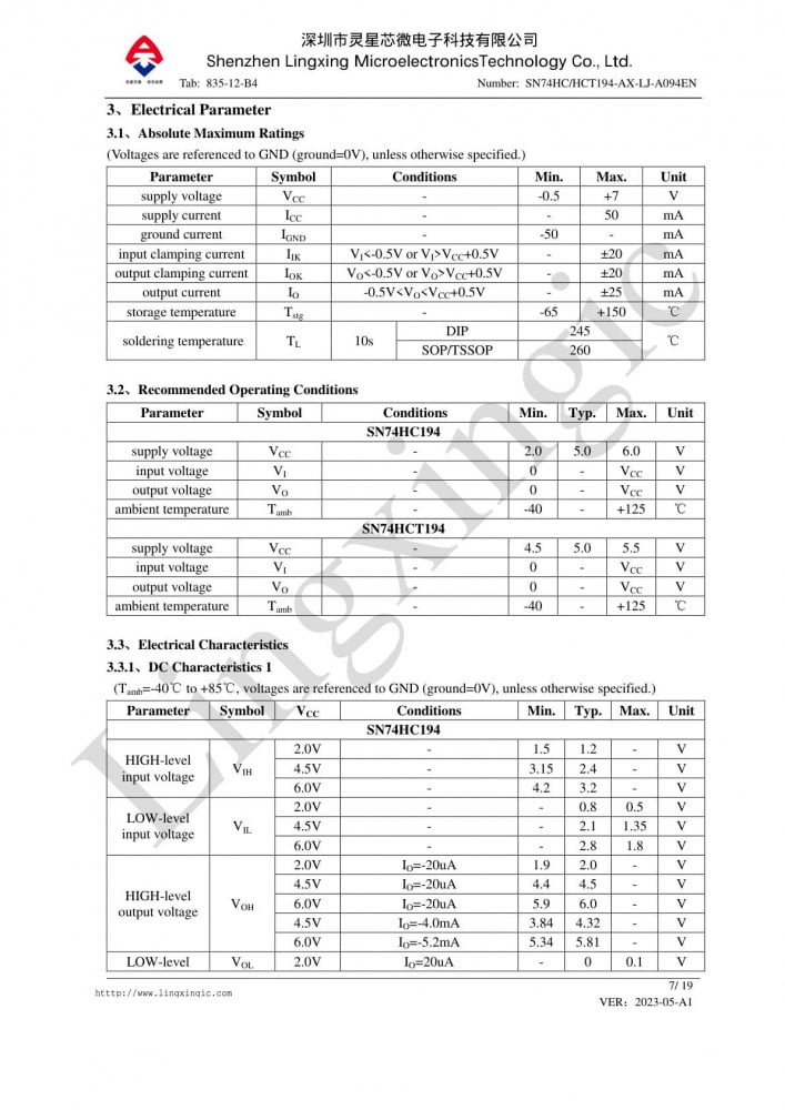 SN74HC194 datasheet page 7