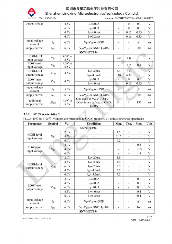SN74HC194 datasheet page 8