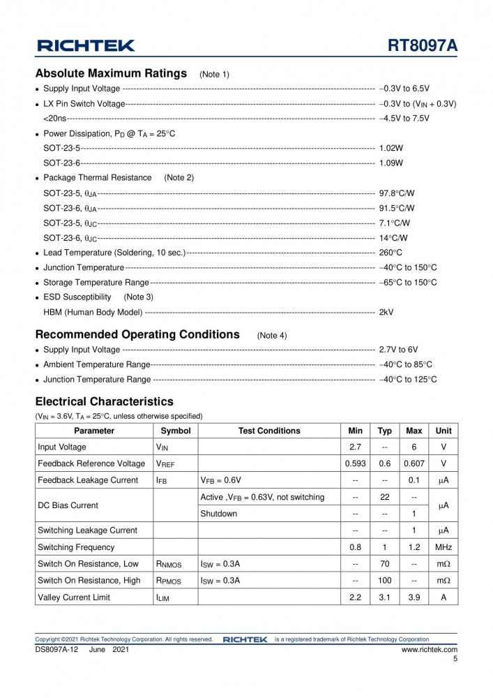RT8097A datasheet page 5