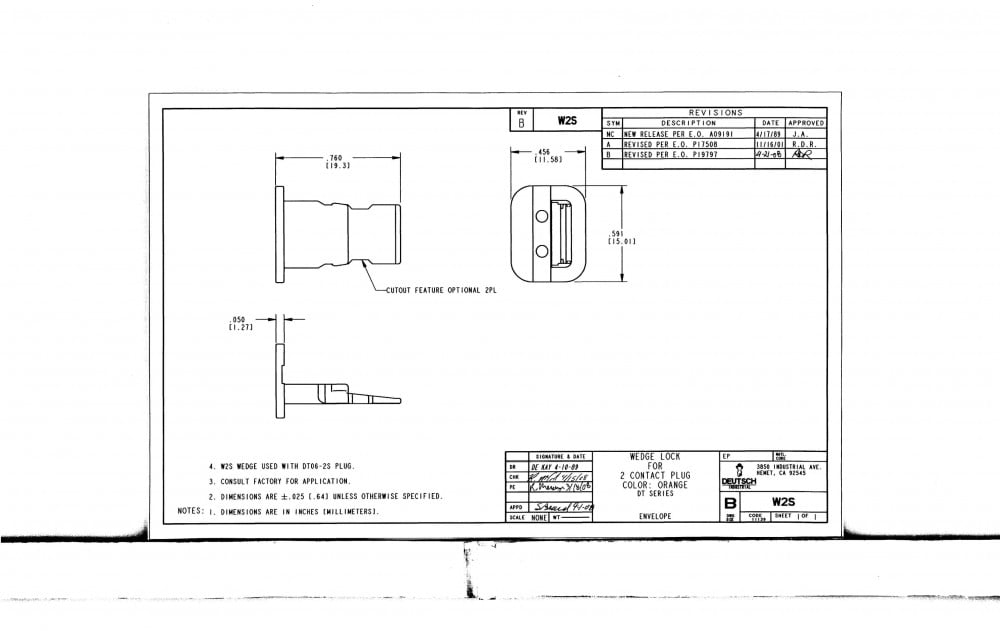 TE Connectivity W2S revision B technical document preview
