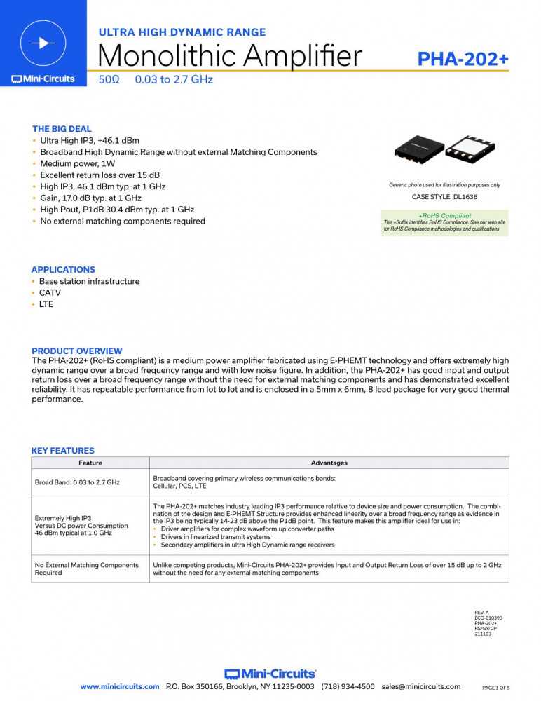 PHA-202+ datasheet page 1