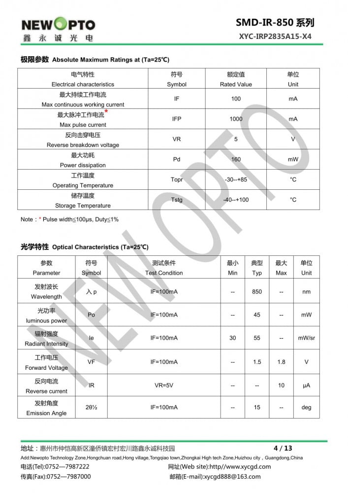 XYC-IRP2835A15-X4 approval specification page 4