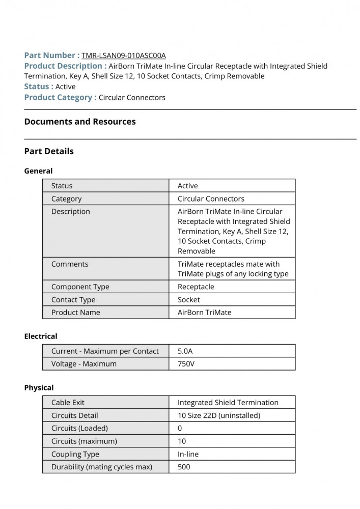 Product technical document image, page 1