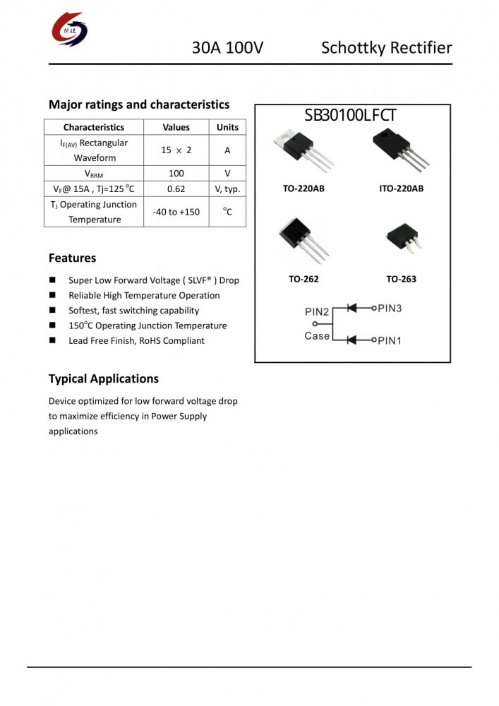 SB30100LFCT datasheet page 1