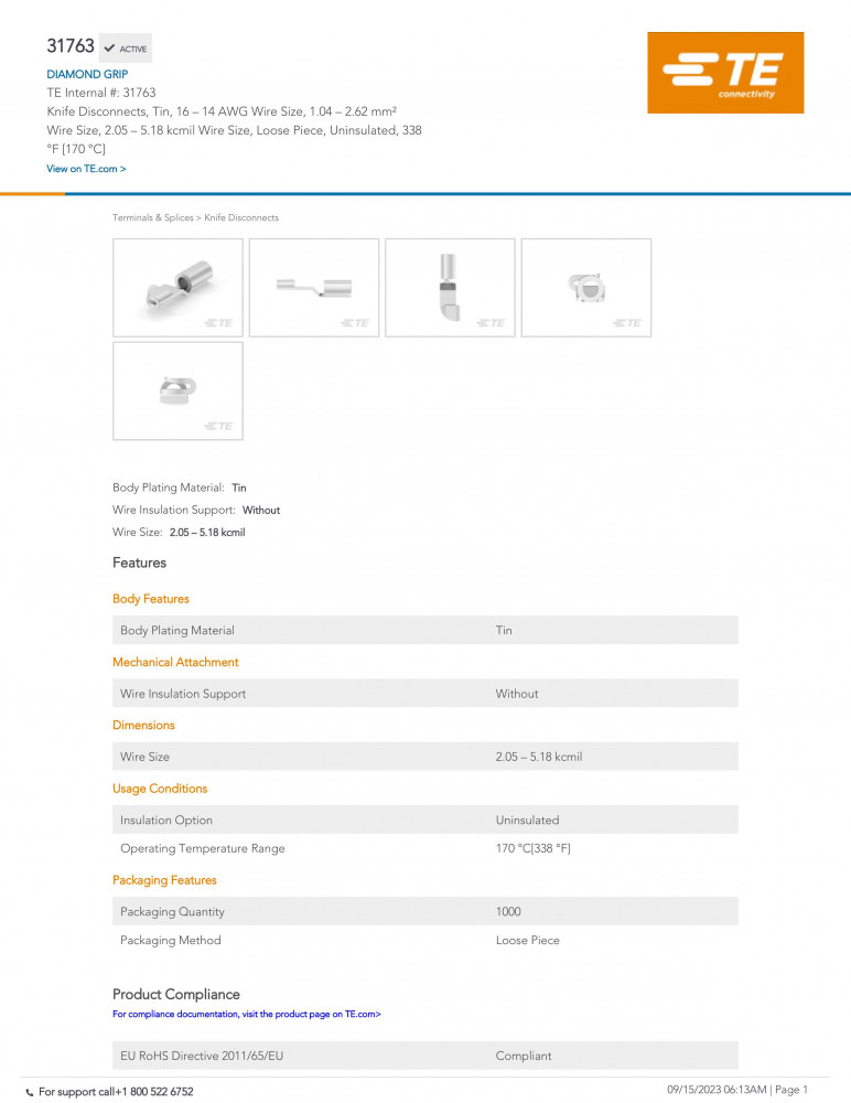 TE Connectivity 31763 document page 1