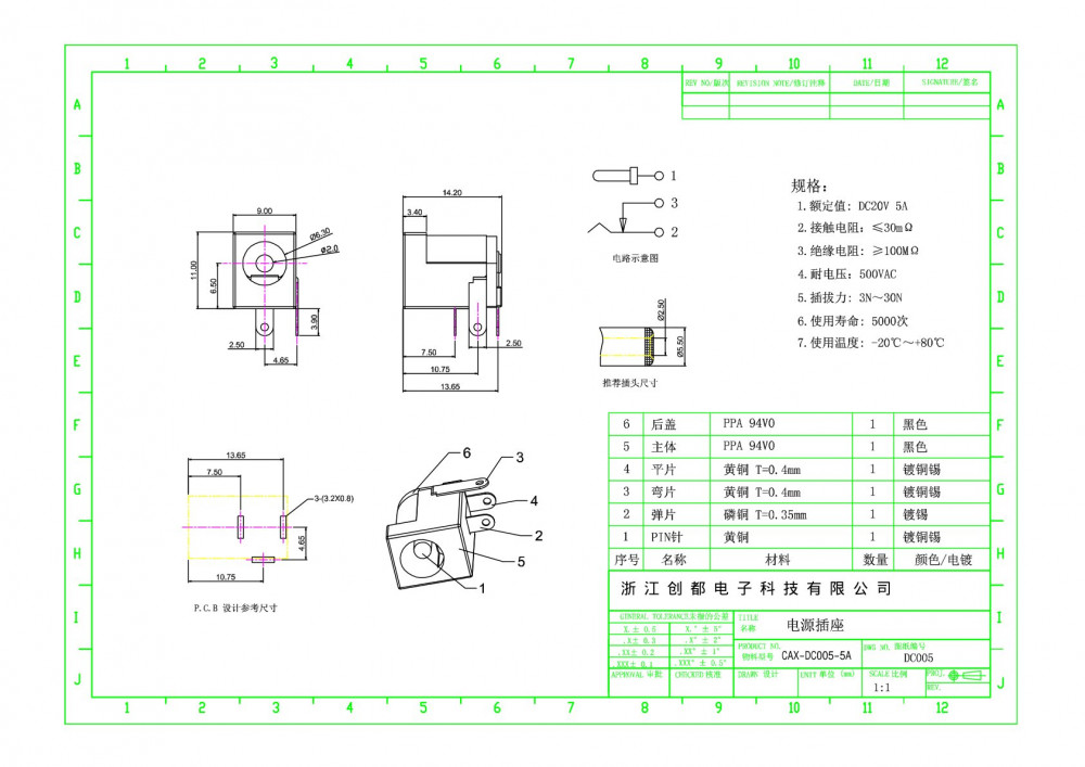 CAX-DC005-5A-2.0 technical document preview