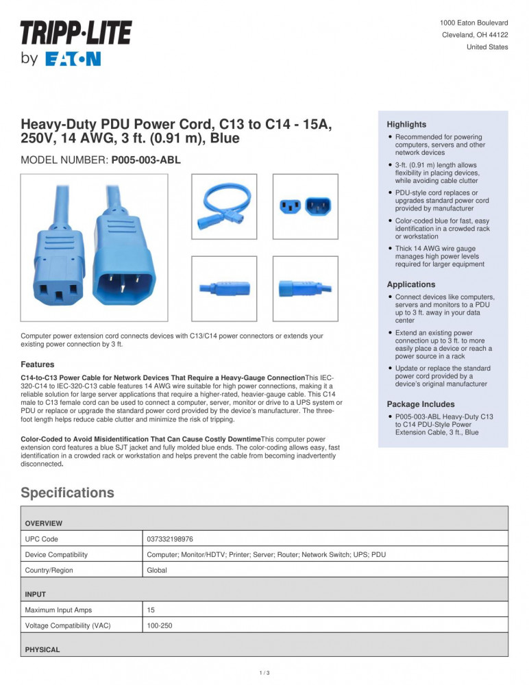 P005-003-ABL technical document page 1